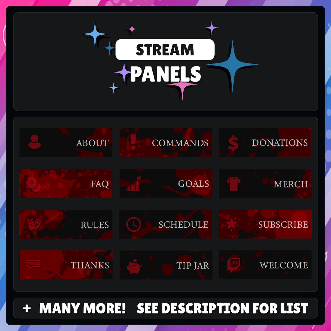 Blood Splatter | 30 Panels | Unique Designs | Twitch - Kick - Youtube | Streaming - Etsy