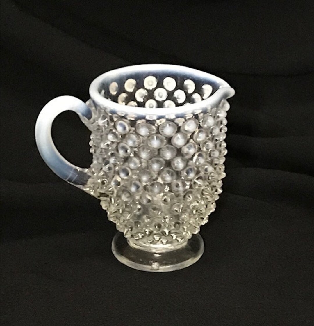 Fenton Moonbeam Moonstone Creamer Mini Pitcher Hobnail Glass Opalescent ...