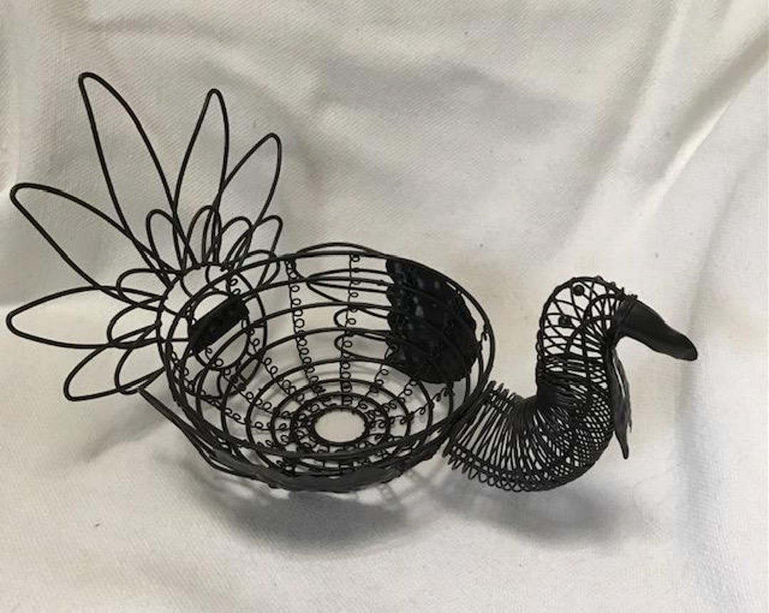 Wire Turkey Basket Figural Black Metal Autumn Thanksgiving Farmhouse 9 ...