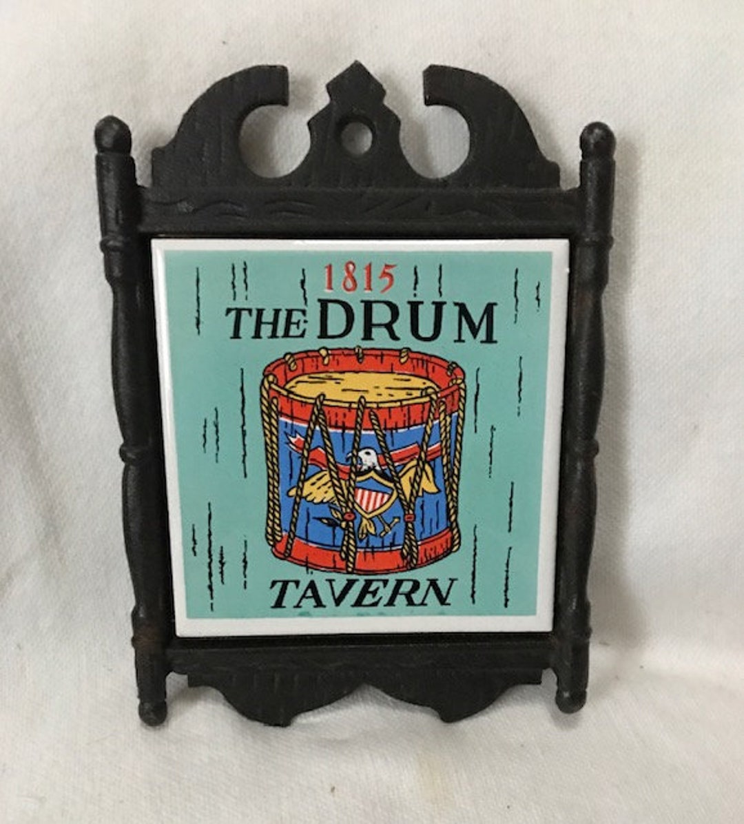 The Drum Tavern 1815 Cast Iron & Tile Trivet Vintage Traditional ...