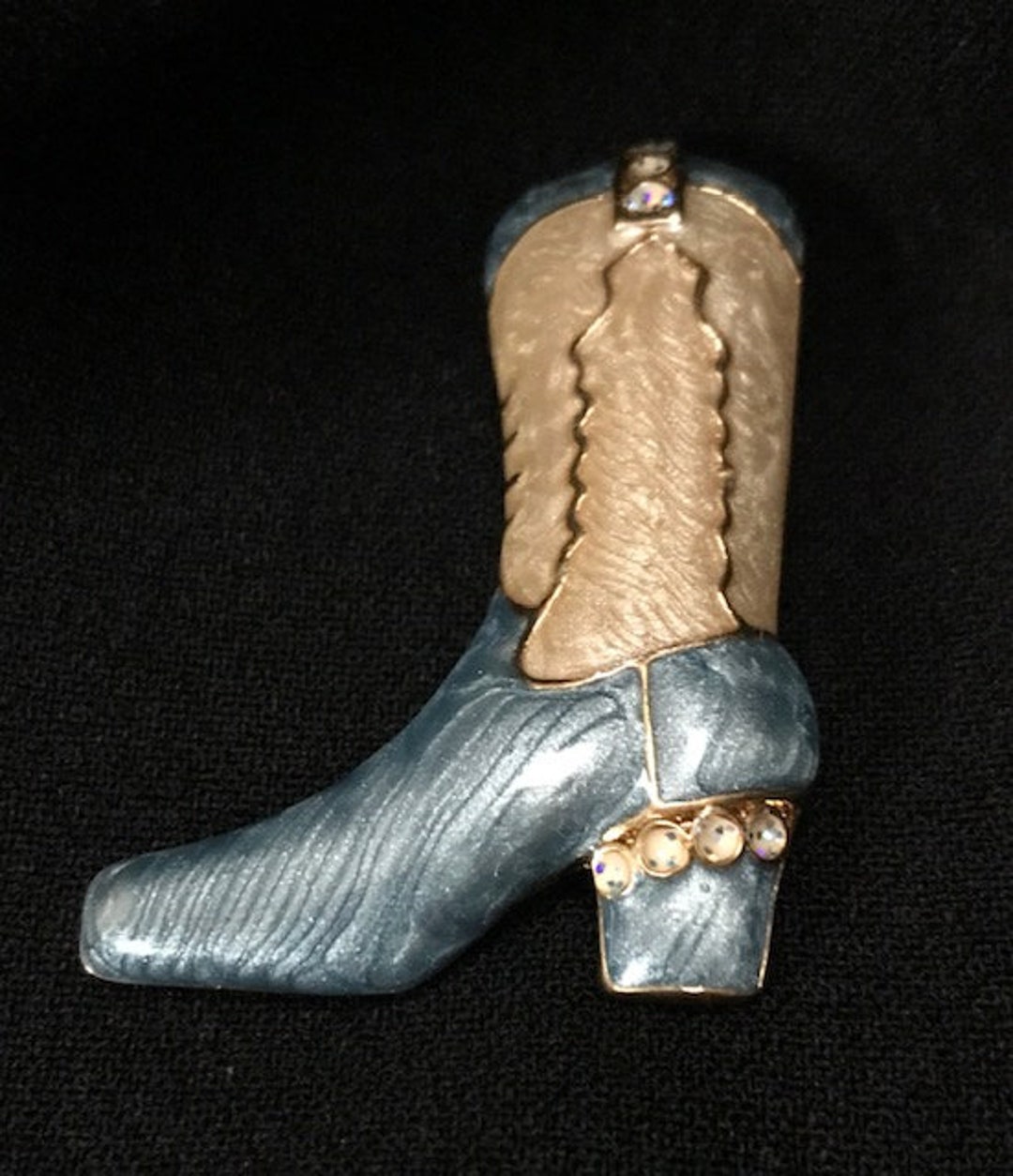 Western Mates Cowboy Cowgirl Boot Pin Brooch Enamel Rhinestone Blue ...