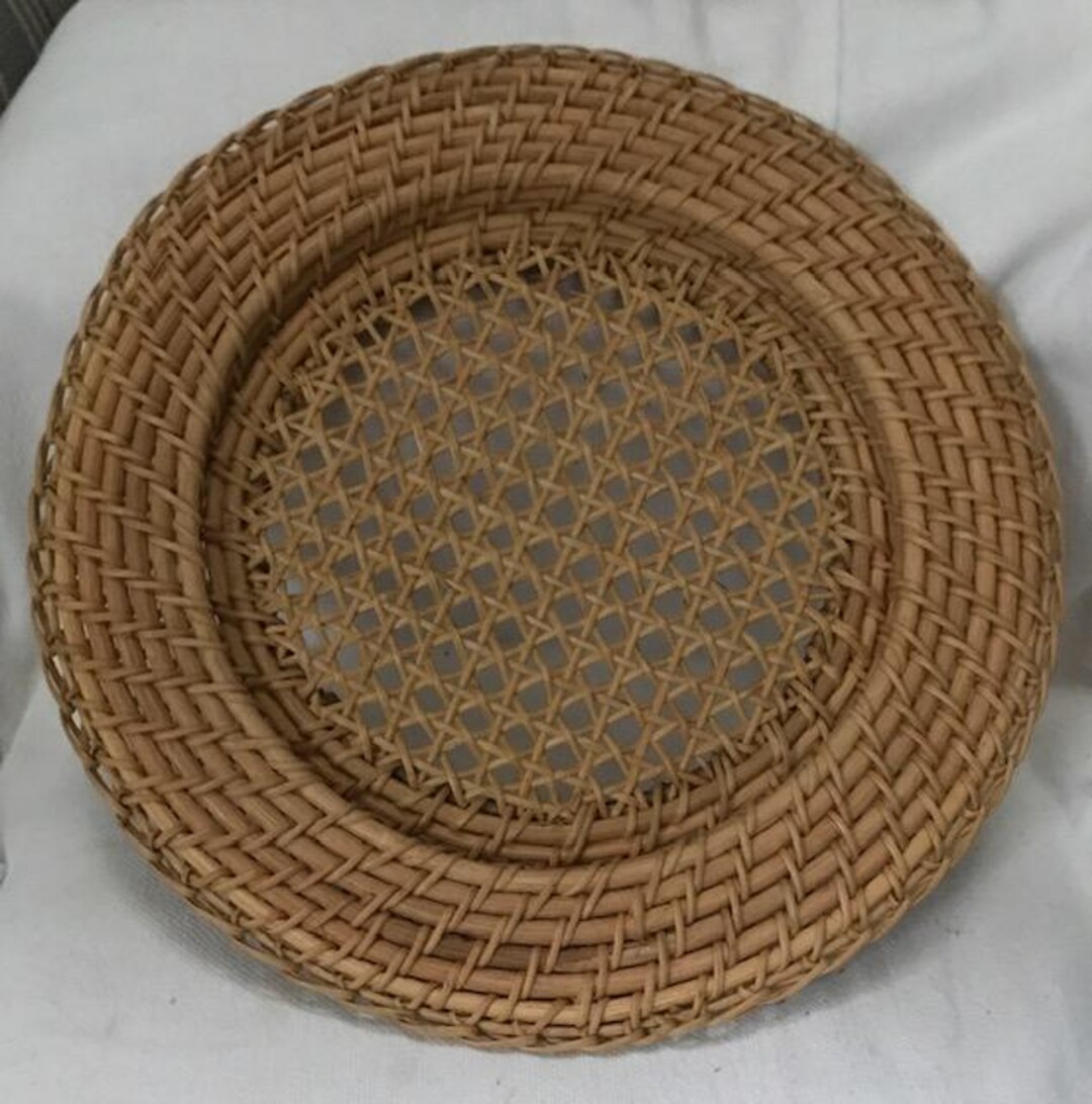 2 Woven Wicker Rattan Plate Chargers Caned Center Natural 12 5/8 ...