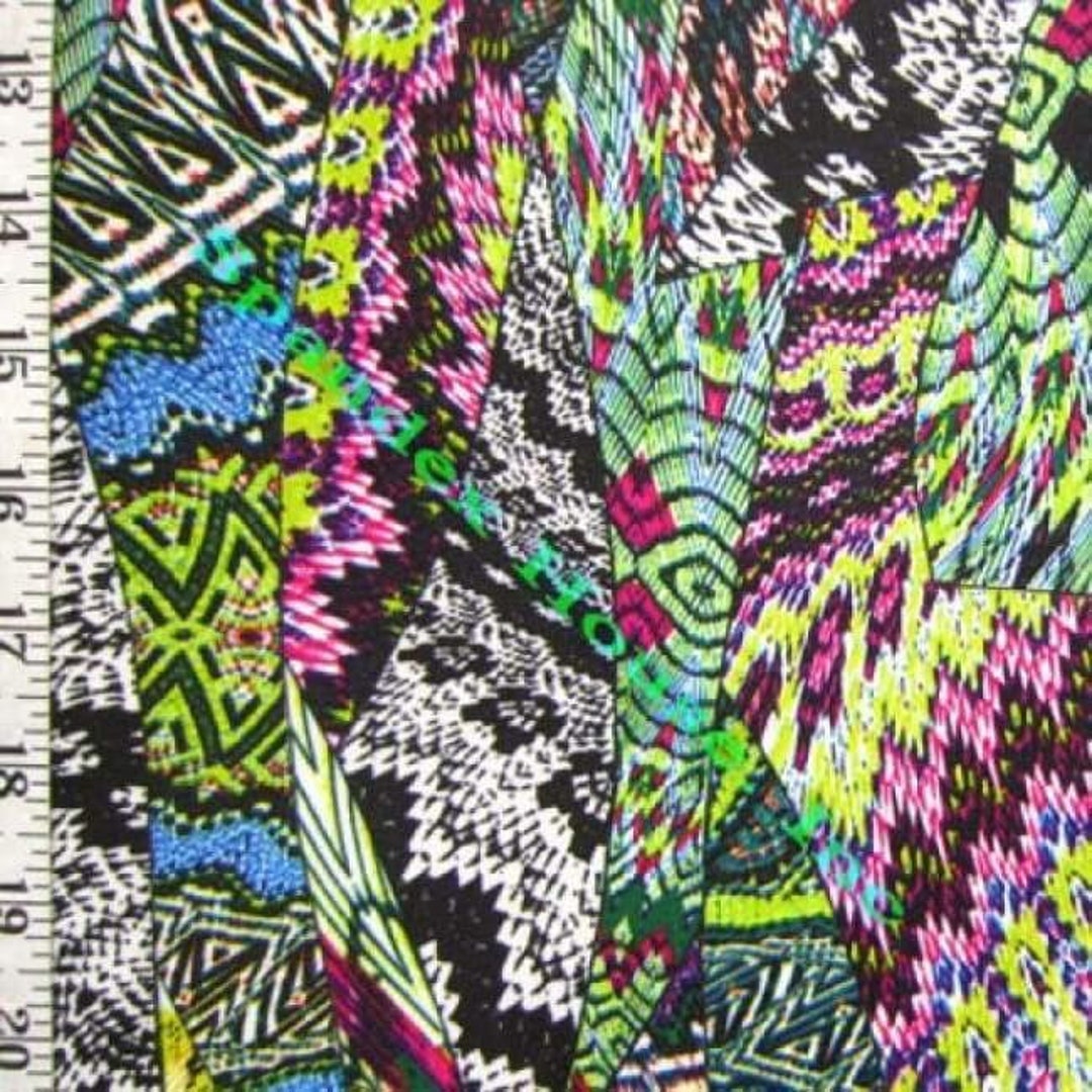 Aztec Collage Print on Polyester Spandex, 4 Way Stretch, Multi-colored ...