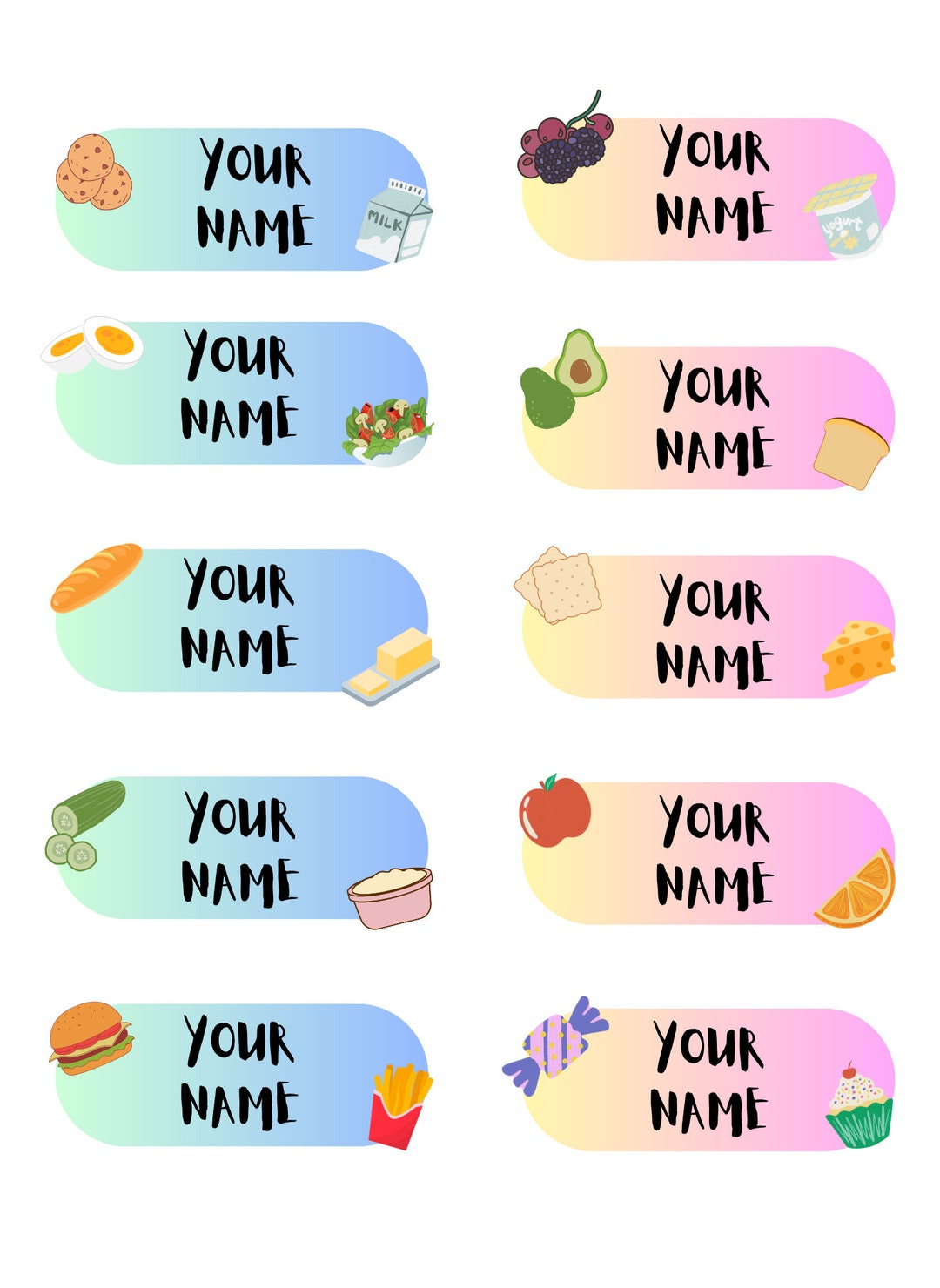 Food Theme Customized Name Sticker Labels Waterproof Labels Daycare ...