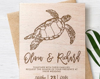 Tropical Turtle Wedding Invitation Wooden Engraved | Etsy
