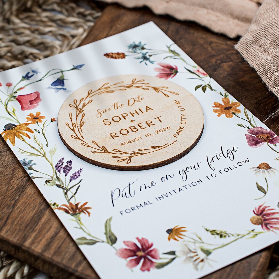 Wildflower Save the Date Magnet + Cards, Rustic Wedding Favors Custom ...