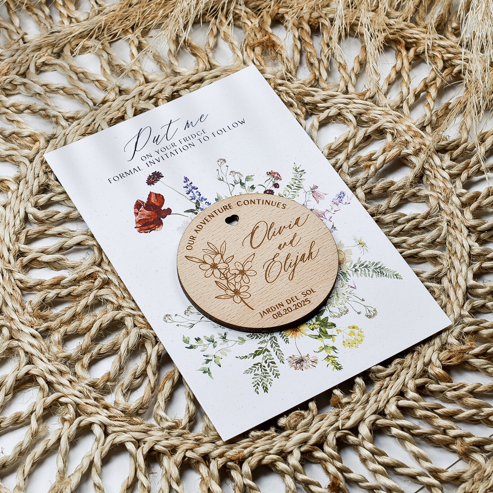 Wildflower Save the Date Magnet: Engraved Wooden Wedding Favor - Etsy