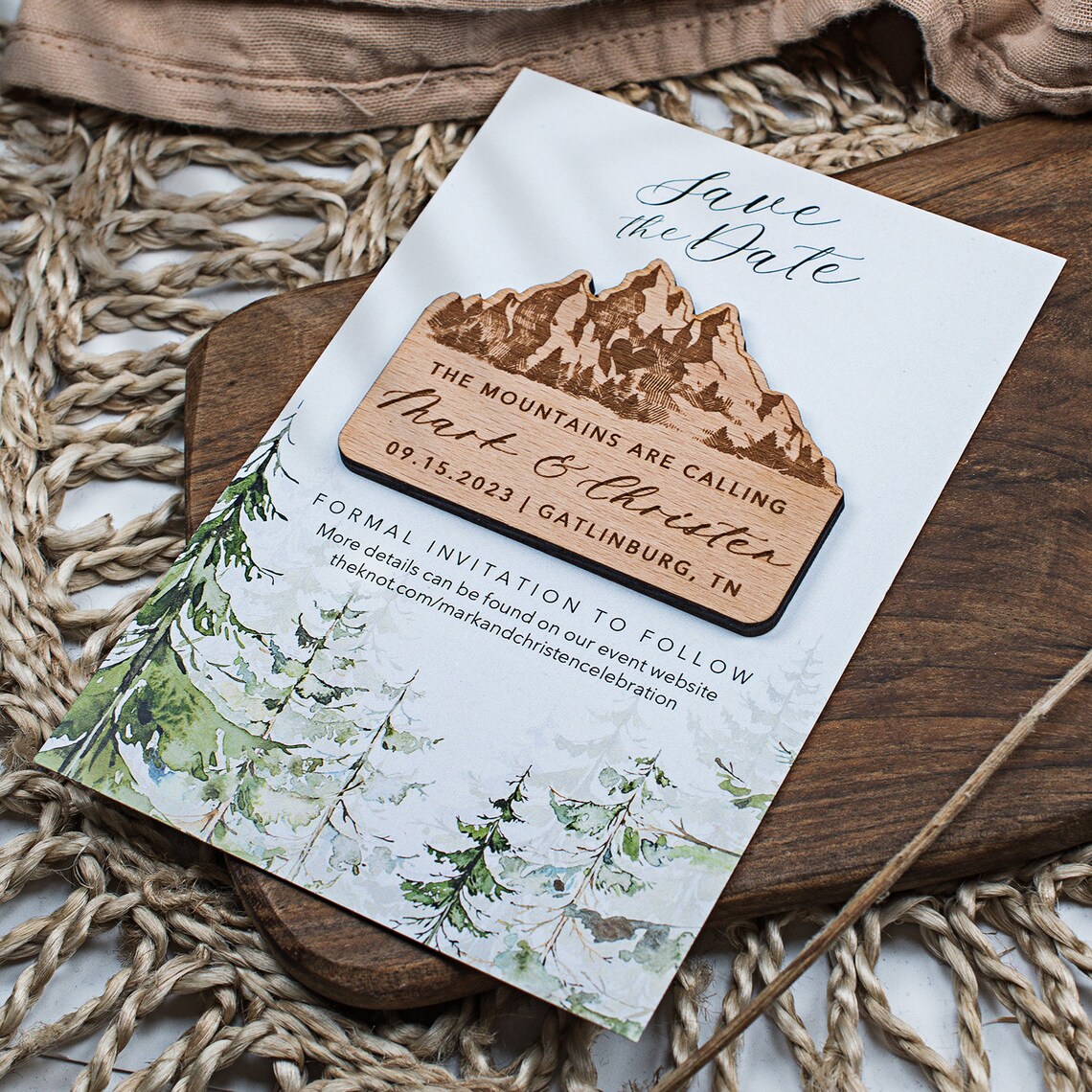 Mountain Wooden Save the Date Magnet: Rustic Wedding Favor - Etsy