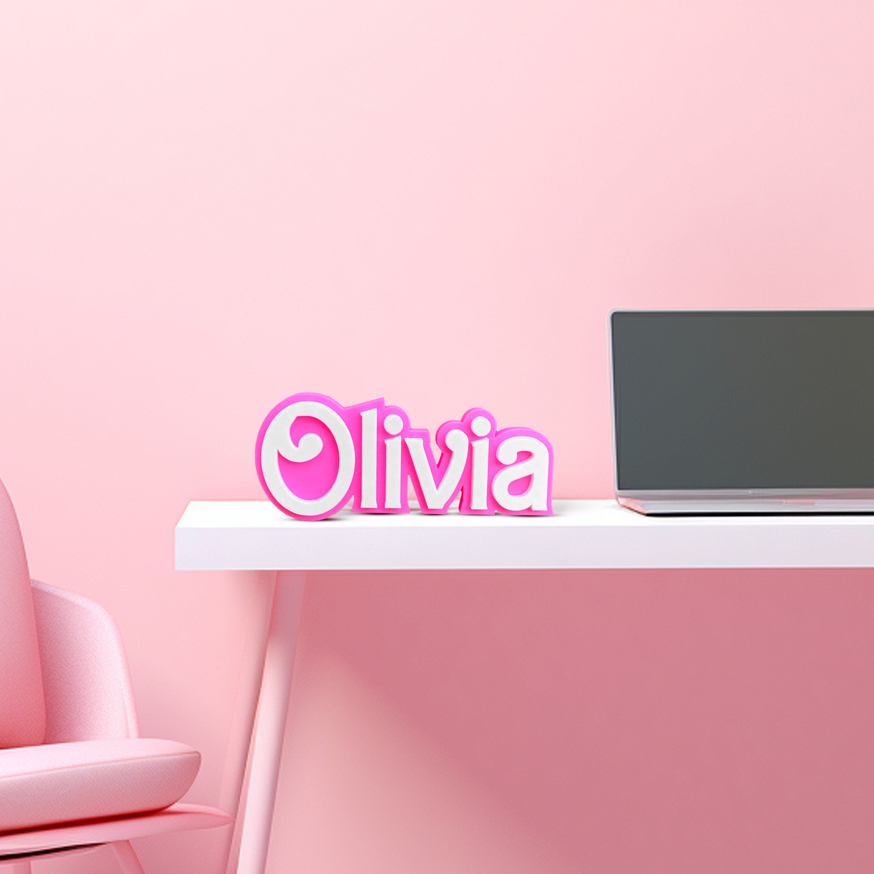 Pink Custom Name Plate: 3D Printed Desk Decor - Gift for Doll Fan - Etsy