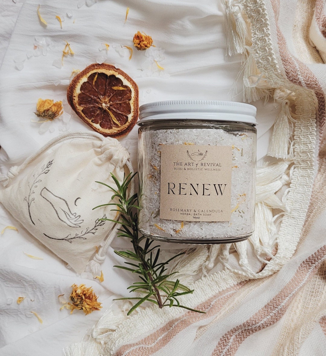 RENEW - Rosemary & Calendula Ritual Bath Soak | 16oz Herbal Bath Salts ...
