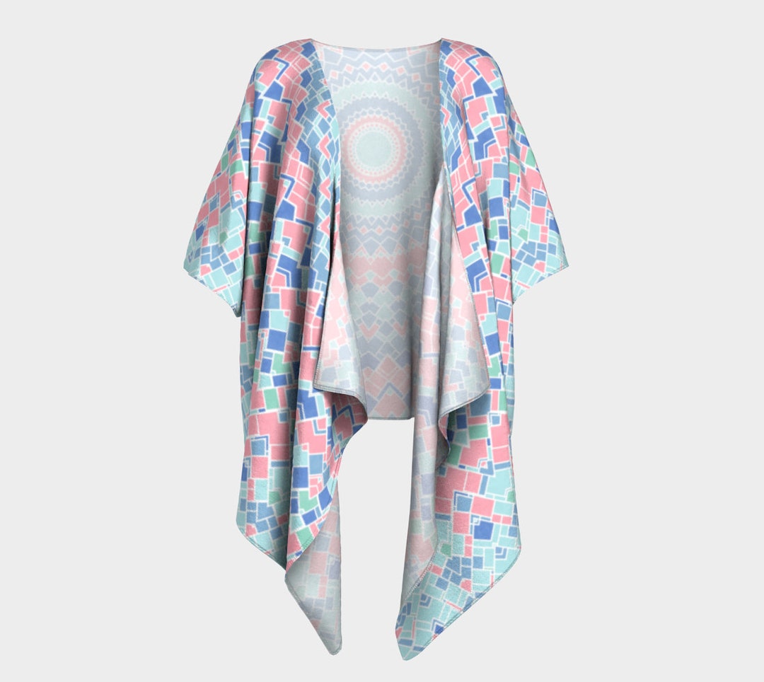 Groovy Boho Pastel Mondrian Mandala Polyester Draped Kimono - Etsy