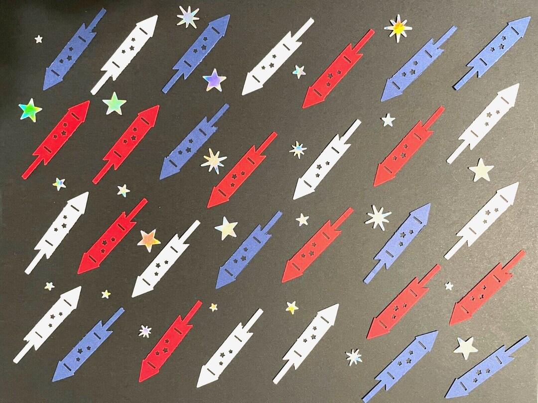 50 FIRECRACKERS/ FIREWORKS With IRIDESCENT Stars Silhouette Die Cut ...