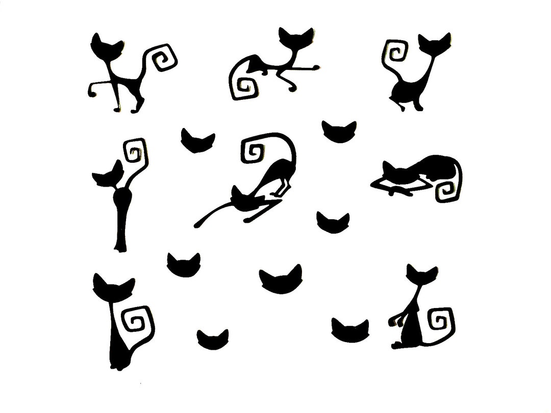 CROOKED TAIL CAT, Cats Silhouette Die Cut/ Cuts, 15 Adorable Pieces of ...