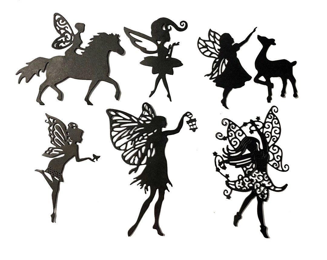 FAIRY/ Fairies Riding HORSE. DANCING, Petting Deer Silhouette Die Cut ...