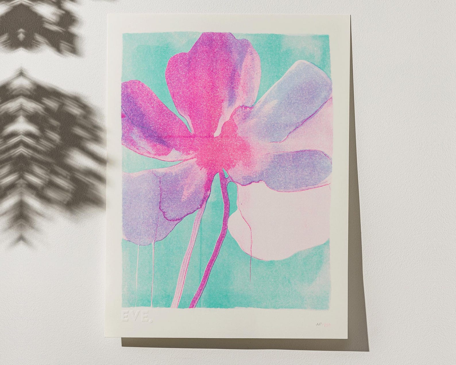 Drippy Flower Risograph Print: Pink, Mint, and Blue - Limited Edition ...