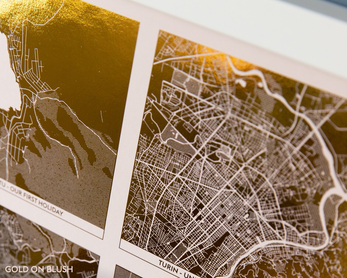 Multiple Location Foil Map Print Four Locations in Copper - Etsy