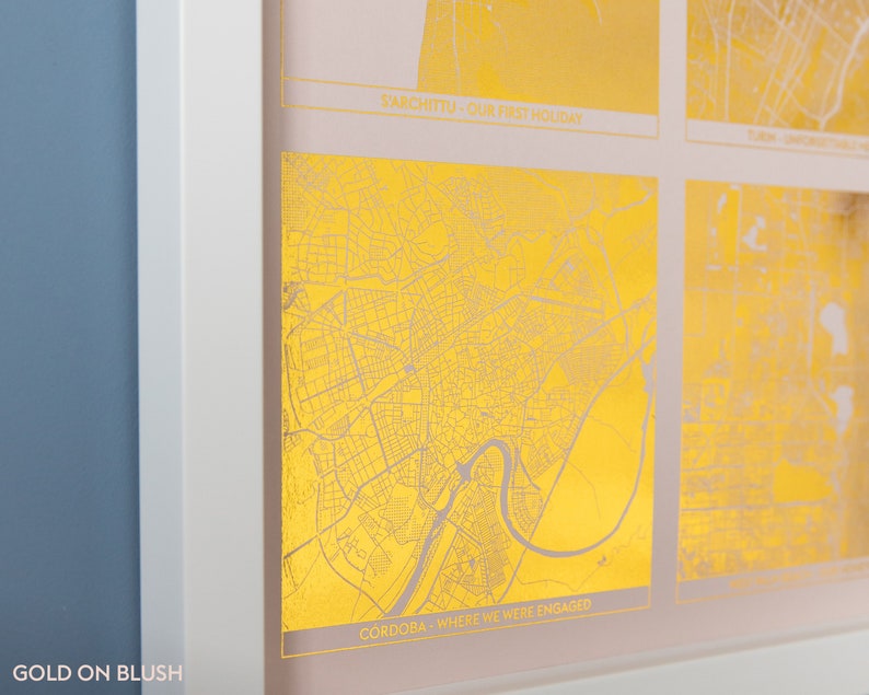 Multiple Location Foil Map Print Four Locations in Copper - Etsy