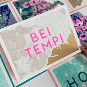 Custom Riso Typography Travel Map Print With Text Housewarming Print ...