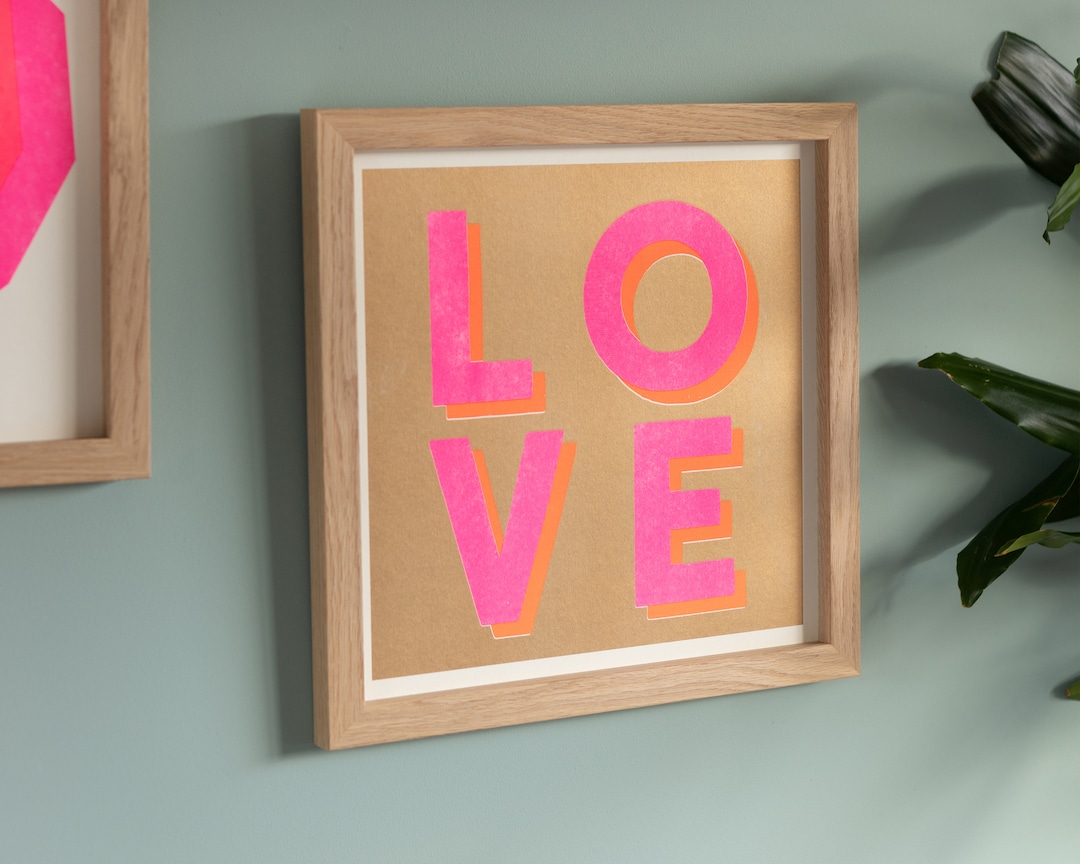 LOVE Letters Riso Print in Fluoro Pink, Metallic Gold and Fluoro Orange ...