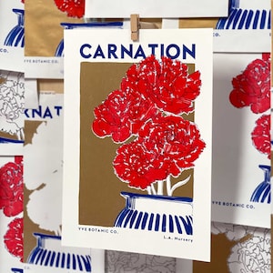 Carnation Illustration Print - Risograph Print - Carnations Print ...