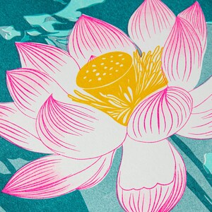 Lotus Flower Print - Lotus Lily Pad Illustration Print - Risograph ...