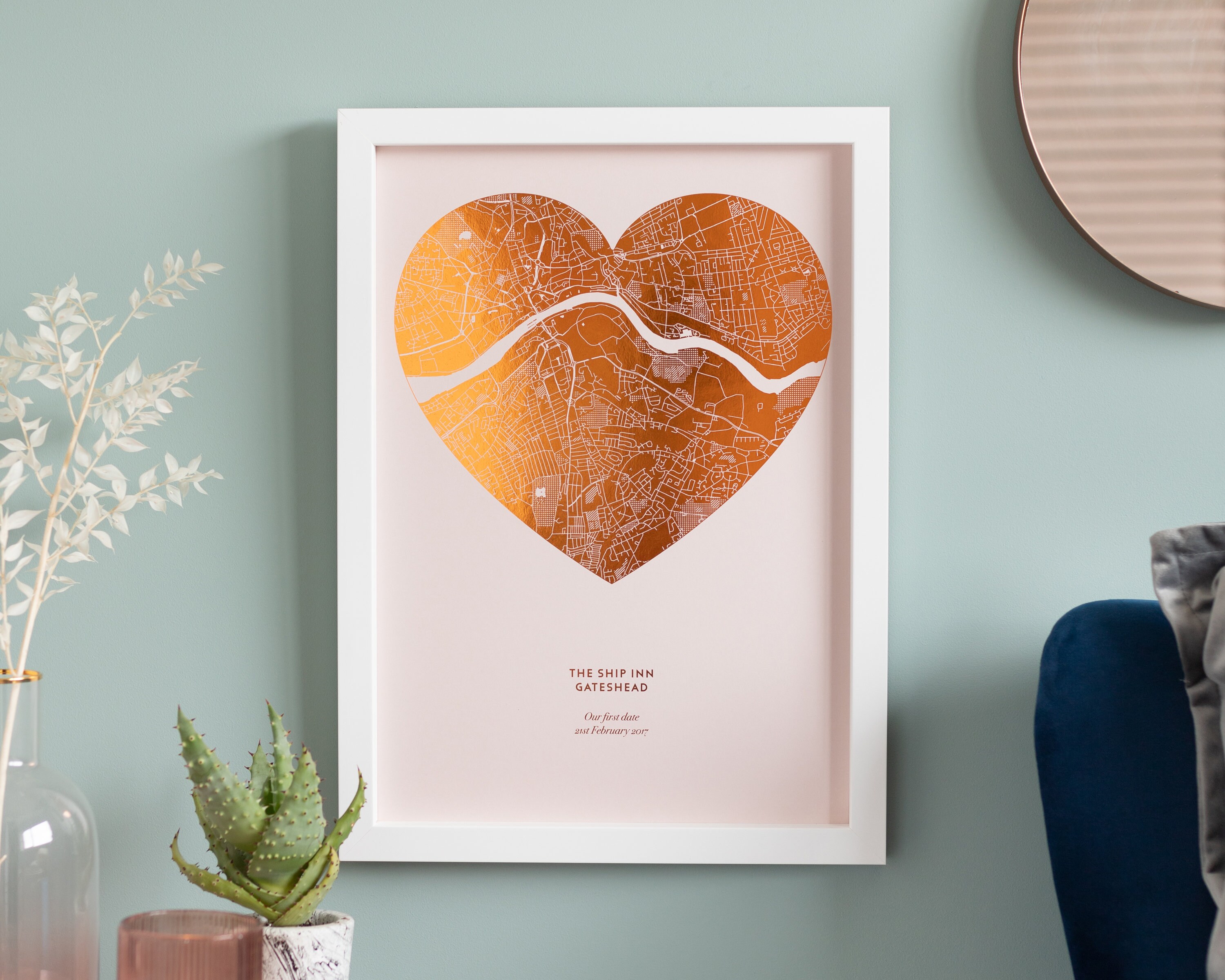 Foil Heart Map Print Personalized Map Print Engagement Gift | Etsy