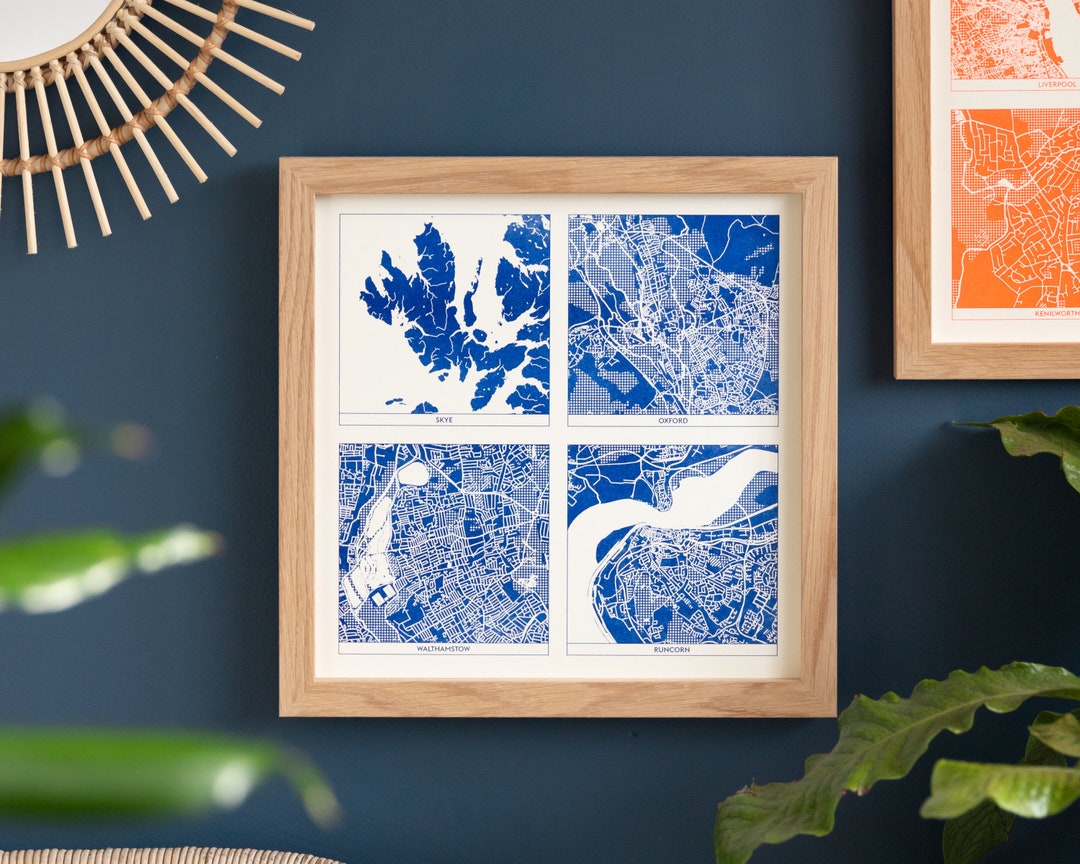 Multi Location Riso Print Four Map Print Risograph Wall Art - Etsy UK