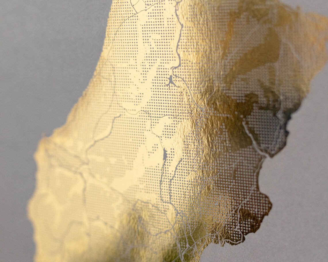 Custom Foil Round Map Print Circular Design Metallic Wall - Etsy UK