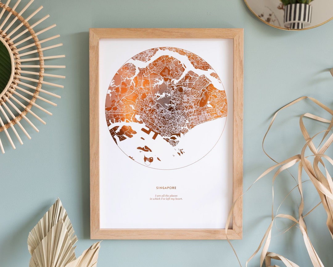 Custom Foil Round Map Print Circular Design Metallic Wall - Etsy UK