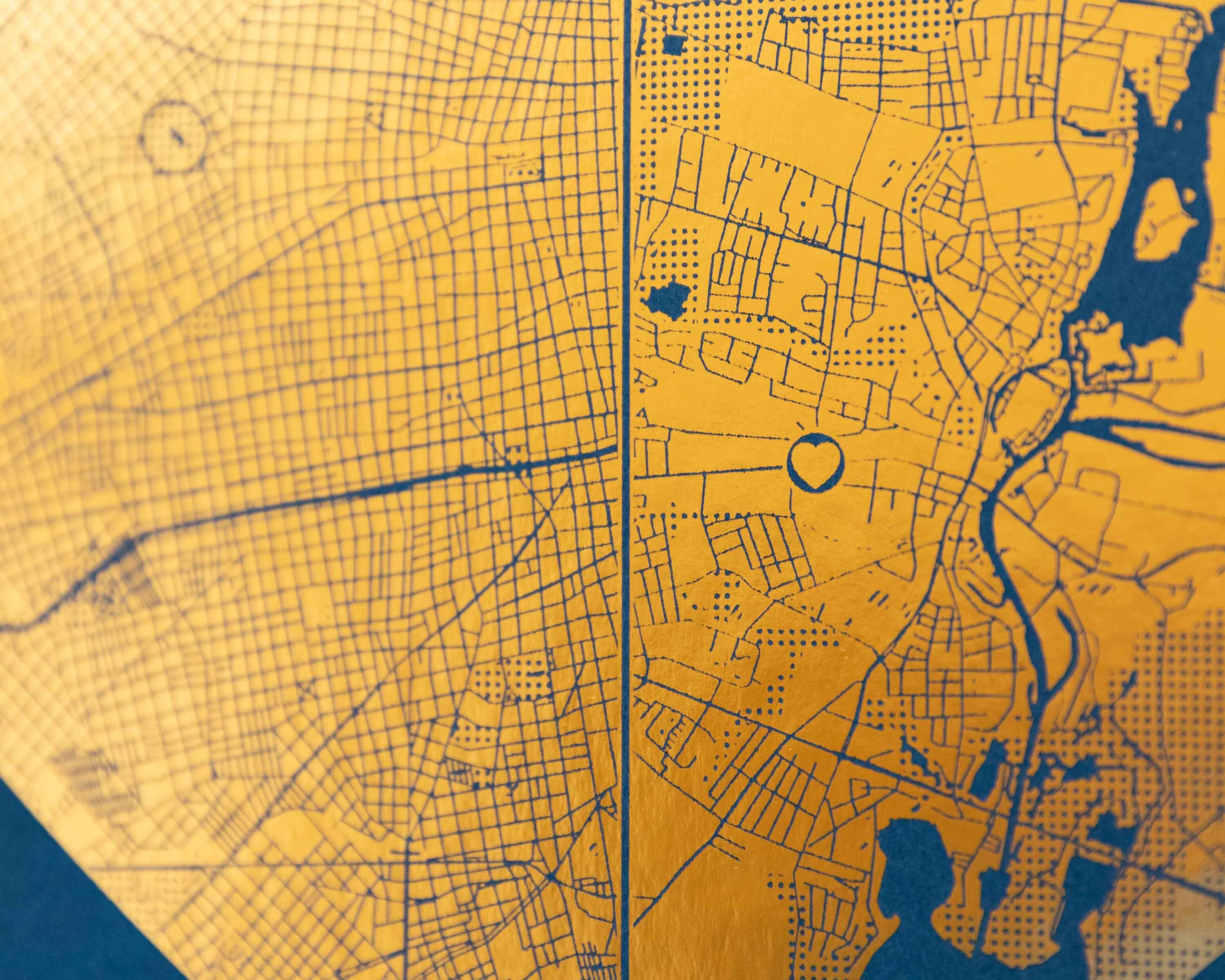 Two Locations Map Print Foil Map Square Couples Gift - Etsy