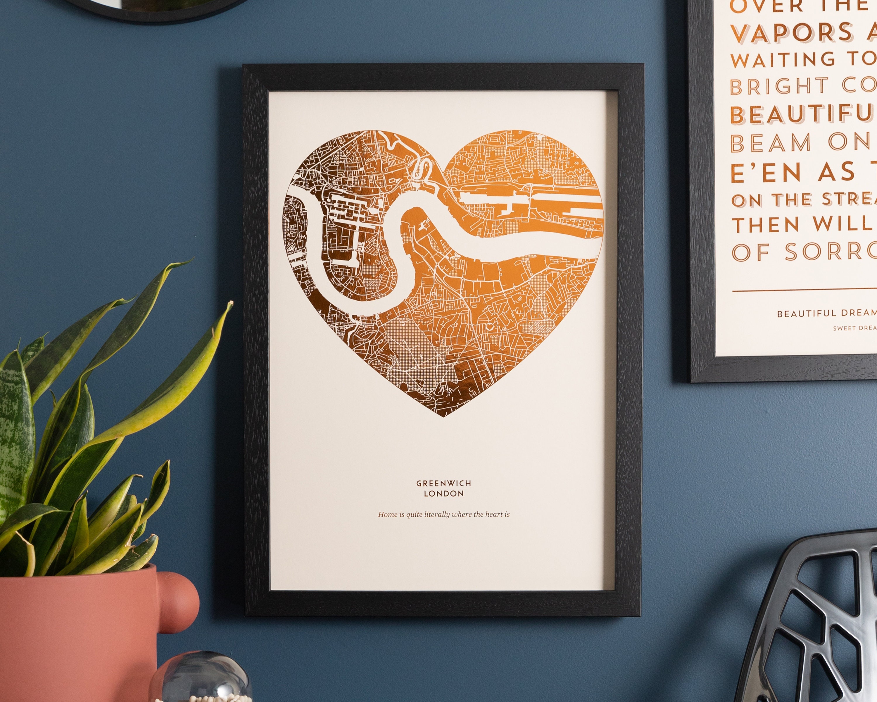 Foil Heart Map Print Personalized Map Print Engagement Gift - Etsy UK