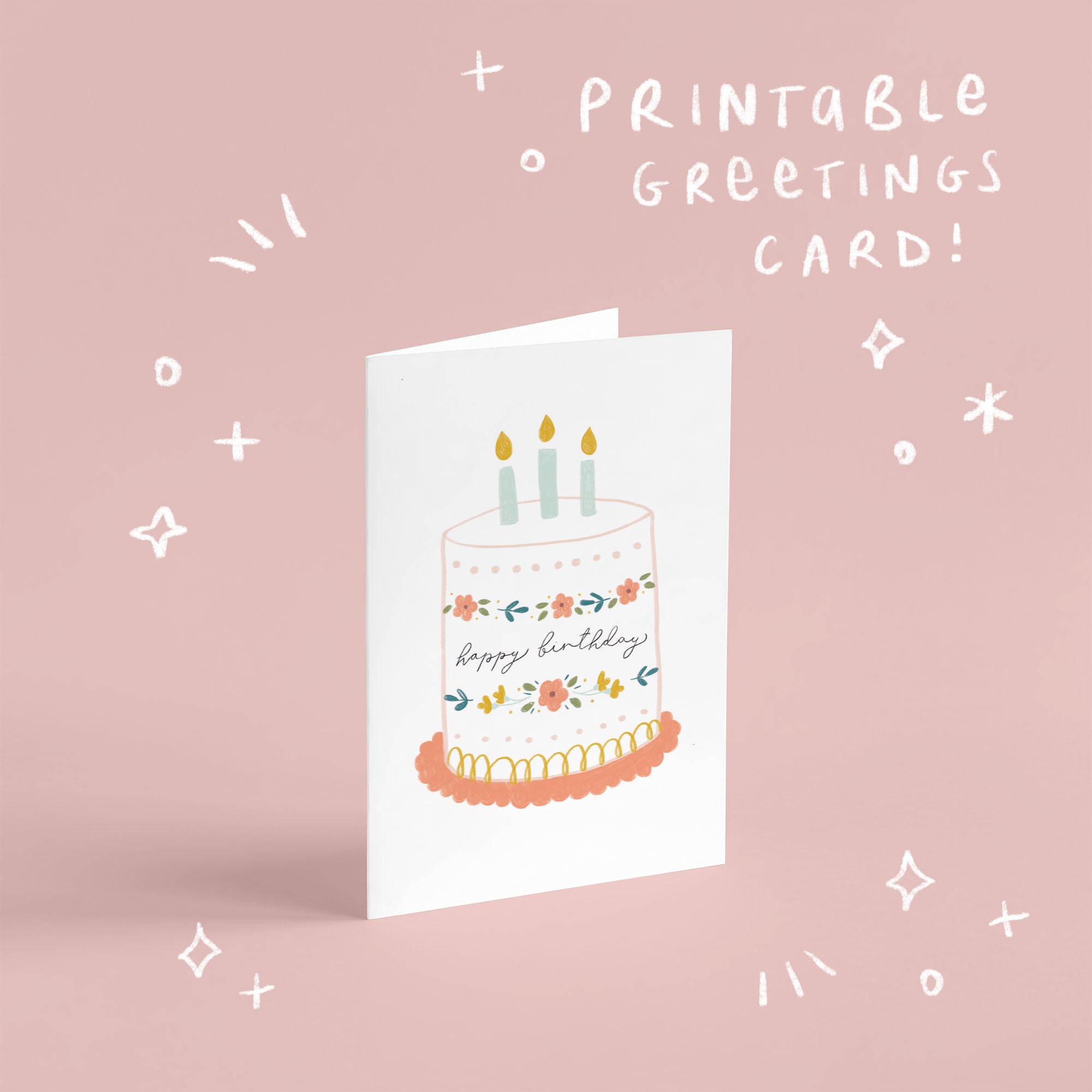 PRINTABLE Birthday Card Birthday Cake Card Instant Download Card ...