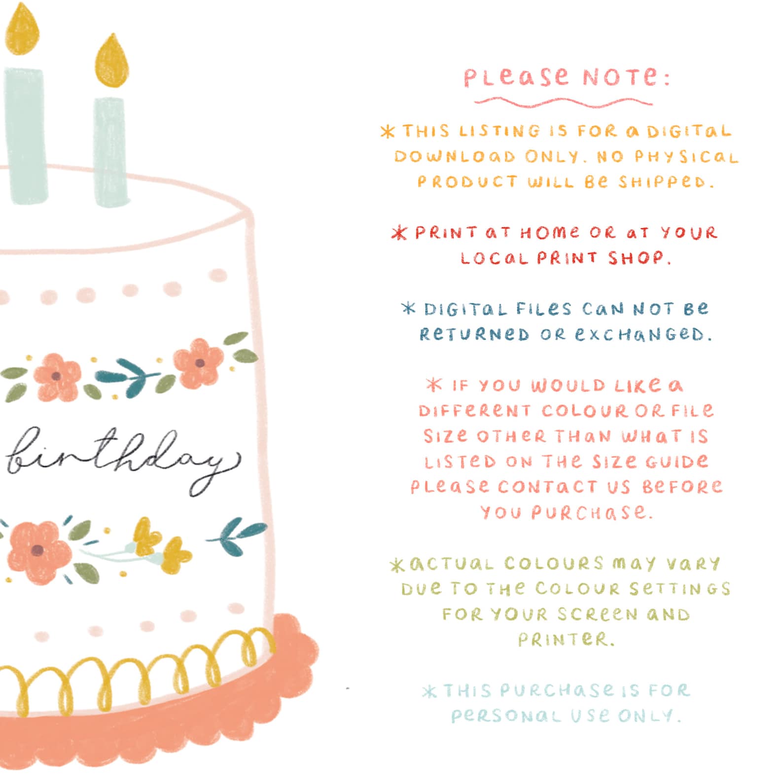 PRINTABLE Birthday Card Birthday Cake Card Instant Download - Etsy