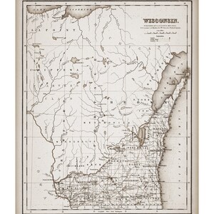 Wisconsin State Map, Old Wisconsin Map, Vintage Map Print, Map Lover ...
