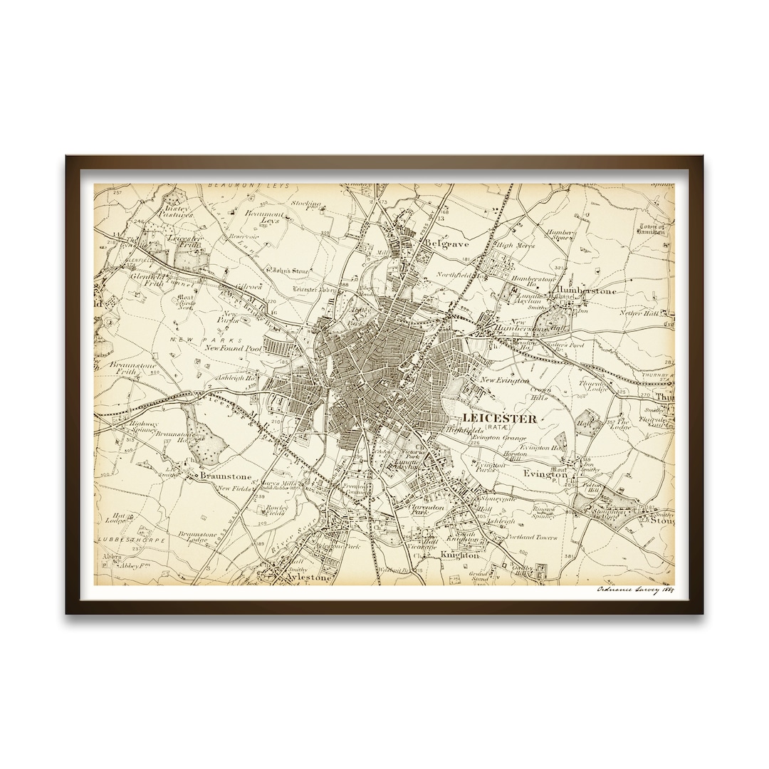 Leicester Map, Old Leicester Map, Ordnance Survey, Vintage Map Print ...