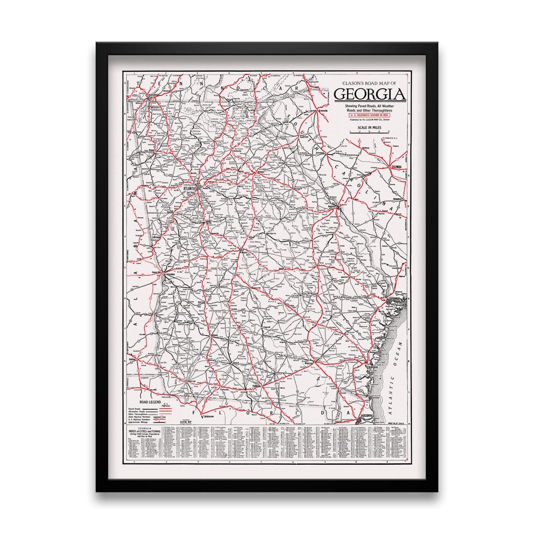 Georgia State Map, Old Georgia State Map, Vintage Map Print, Clason Map ...