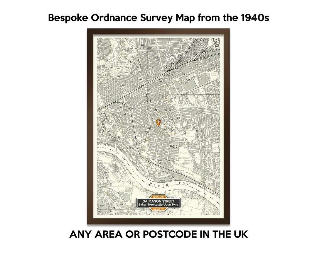 Custom 1940s Map Print, UK Ordnance Survey, Historical Gift - Etsy