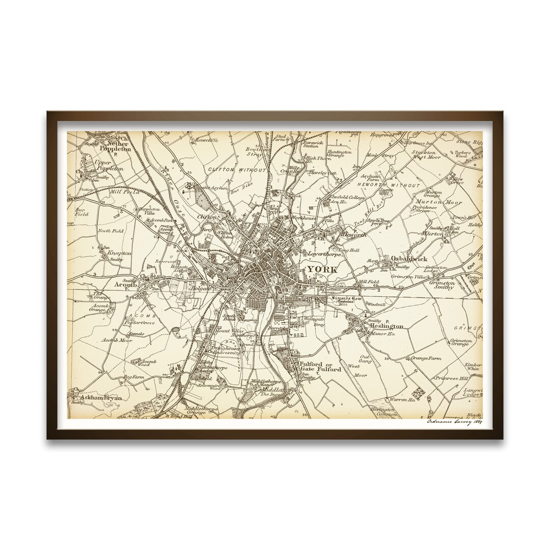 York Map, Old York Map, Ordnance Survey, Vintage Map Print, Historical ...