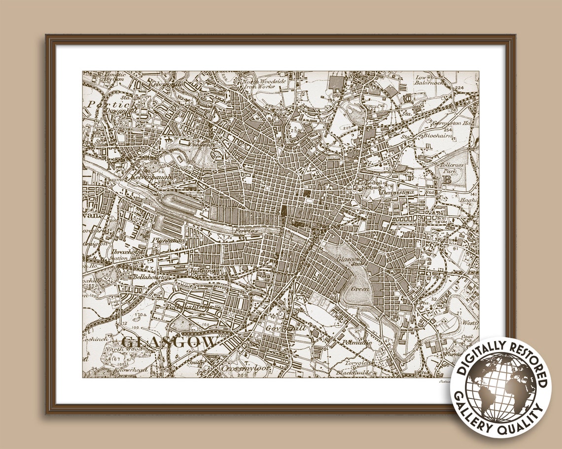Glasgow Map Old Glasgow Map Vintage Map City Map Print - Etsy UK