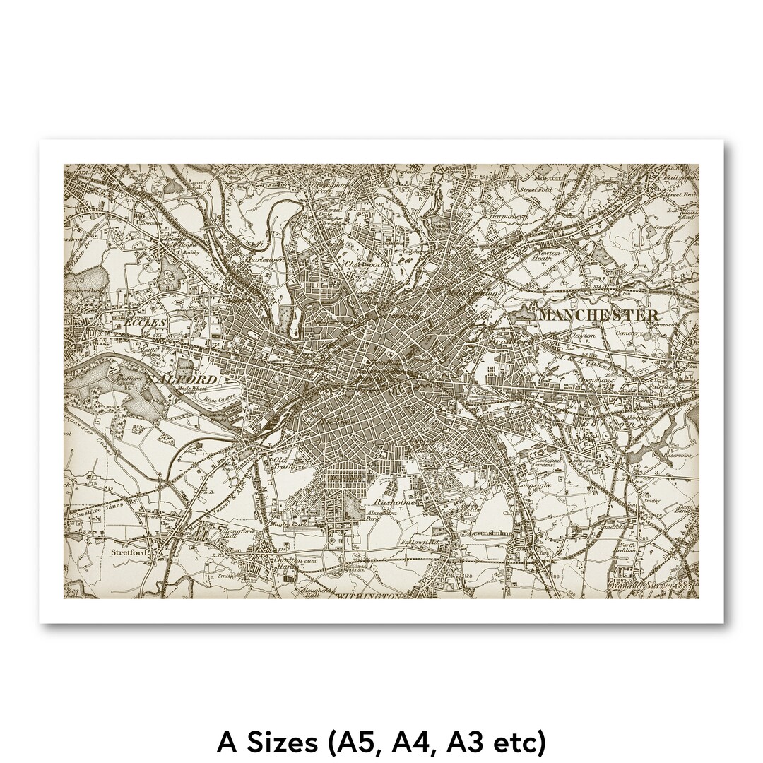 Manchester Map Old Manchester Vintage Map City Map Print - Etsy