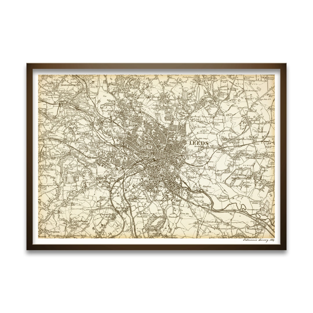 Leeds Map, Old Leeds Map, Ordnance Survey, Vintage Map Print ...