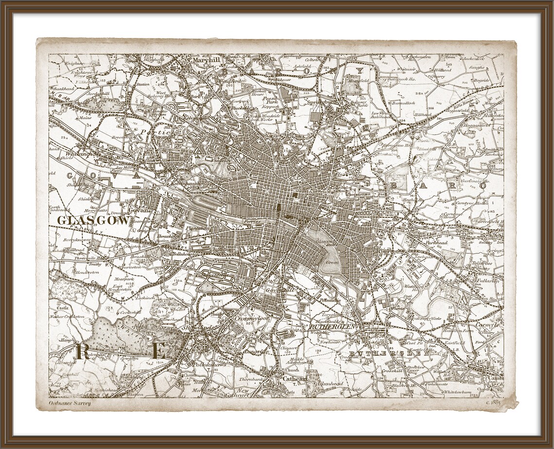 Glasgow Map Old Glasgow Map Vintage Map City Map Print | Etsy UK