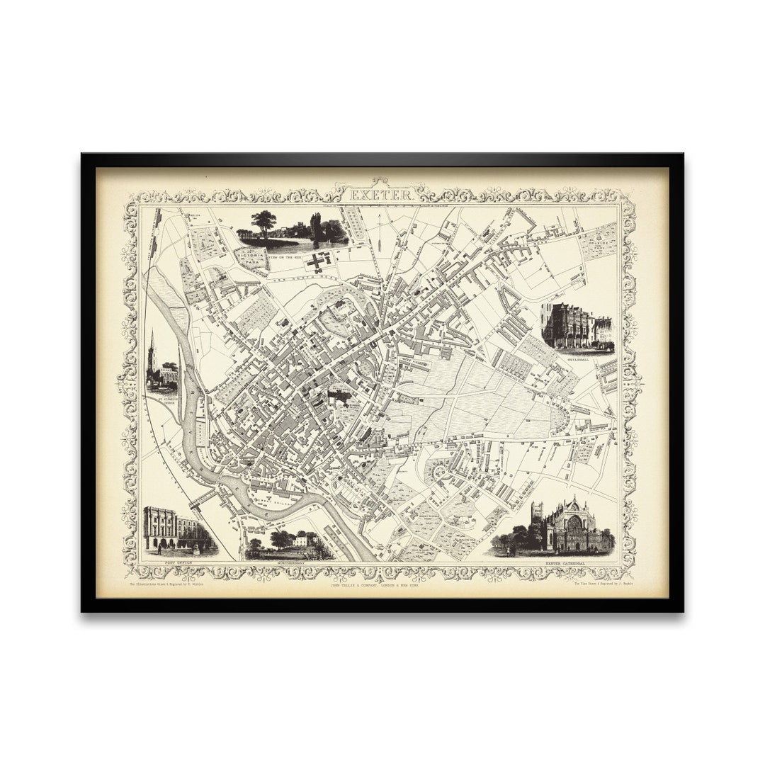 Exeter Map, Old Exeter Map, Vintage Map Print, Historical Map, My City ...
