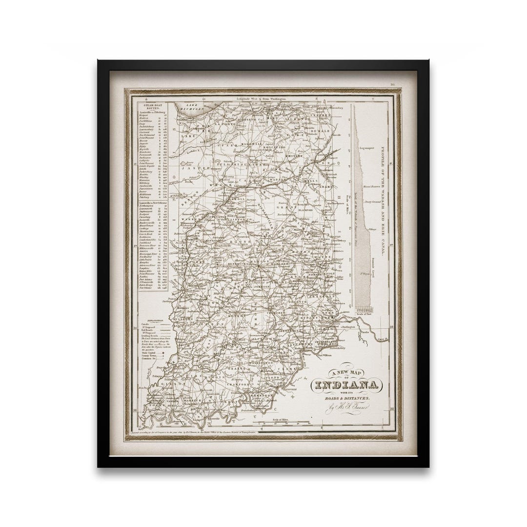 Vintage Indiana State Map Print, Historical Wall Art - Etsy