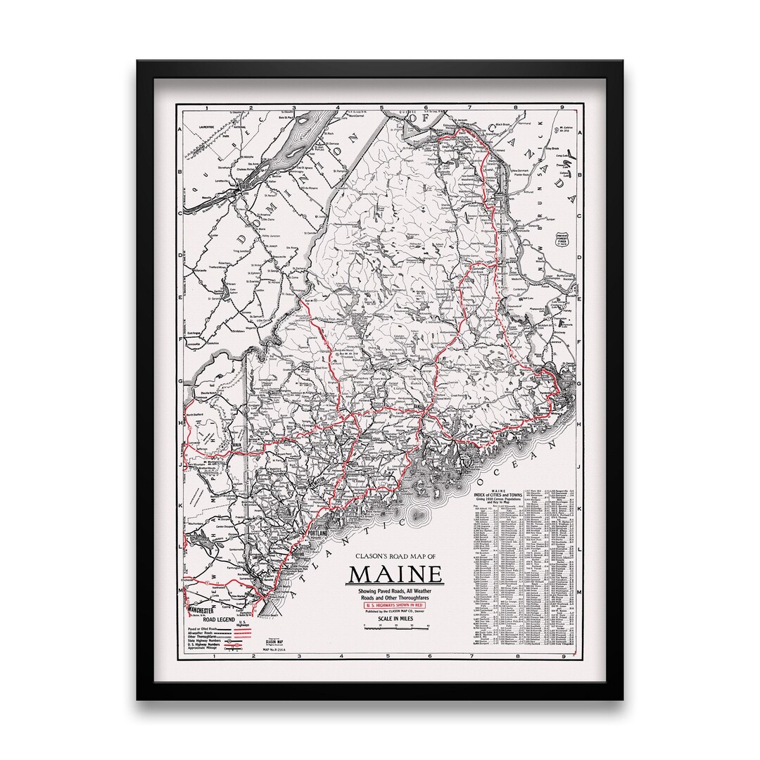 Maine State Map, Old Maine State Map, Vintage Map Print, Clason Map Co ...