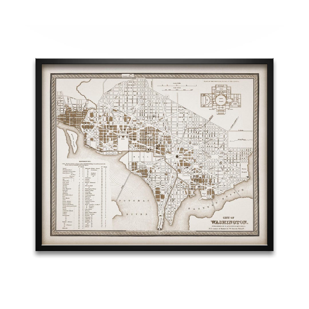 Washington DC Map, Old Washington DC Map, Vintage Map Print, Map Lover ...
