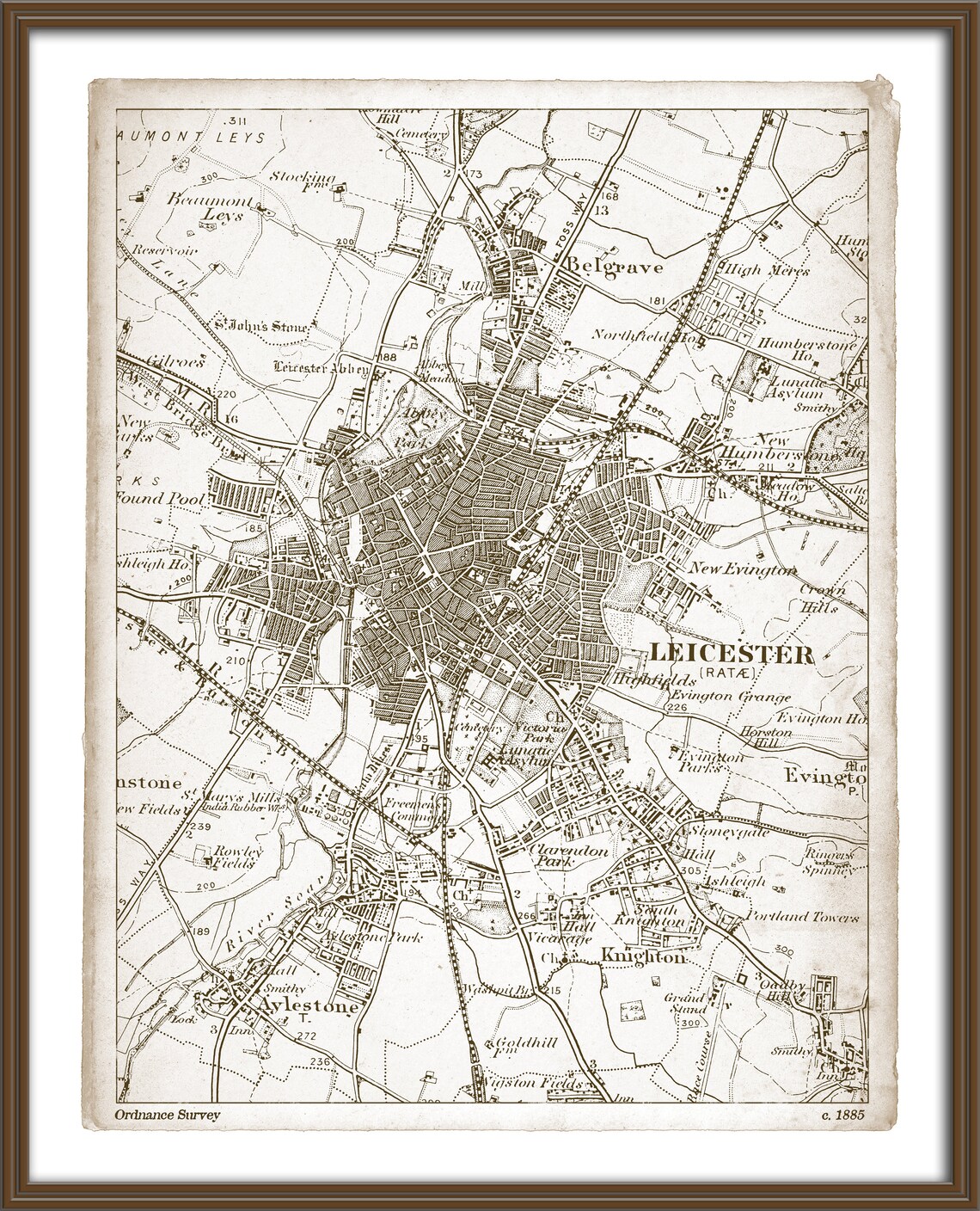 Leicester Map Old Leicester Map Vintage Map City Map Print - Etsy UK