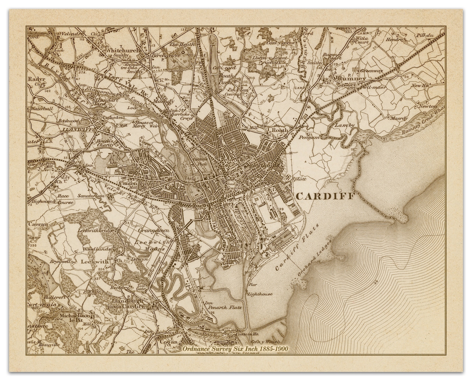 Cardiff Map Old Cardiff Map Vintage Map City Map Print | Etsy