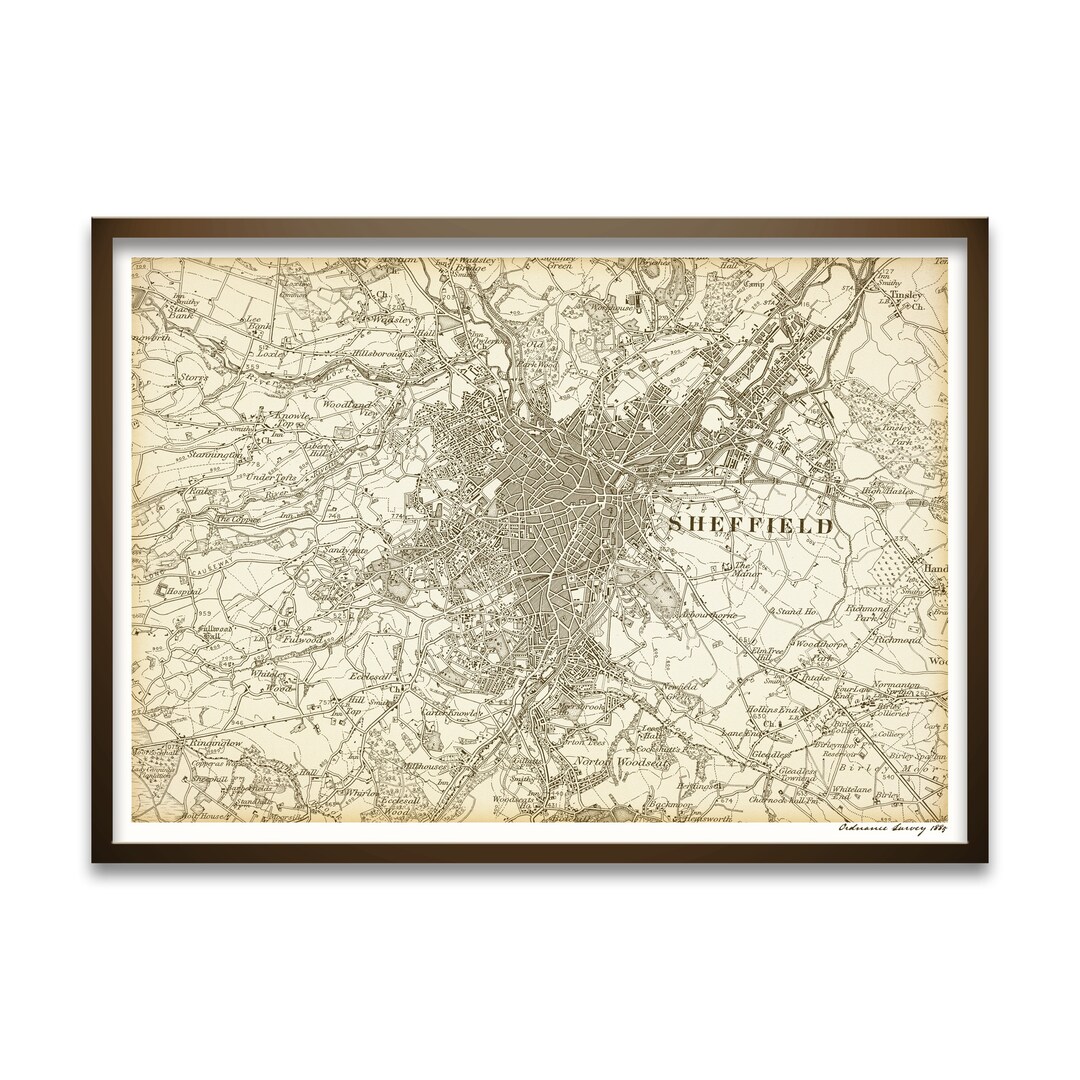 Sheffield Map, Old Sheffield Map, Ordnance Survey, Vintage Map Print ...
