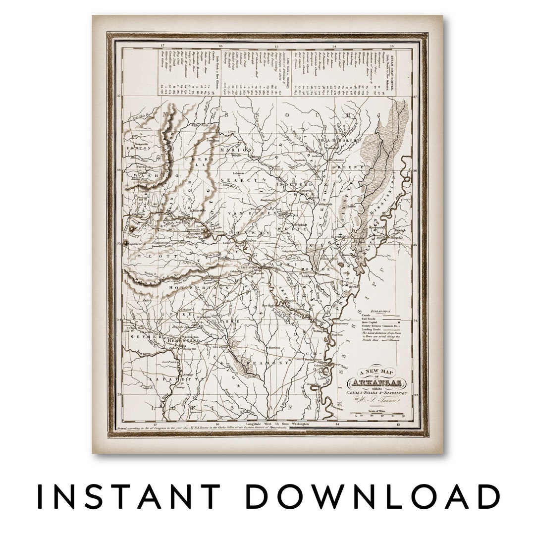 Last Minute Gift Arkanas Map Vintage Map Print Historical - Etsy